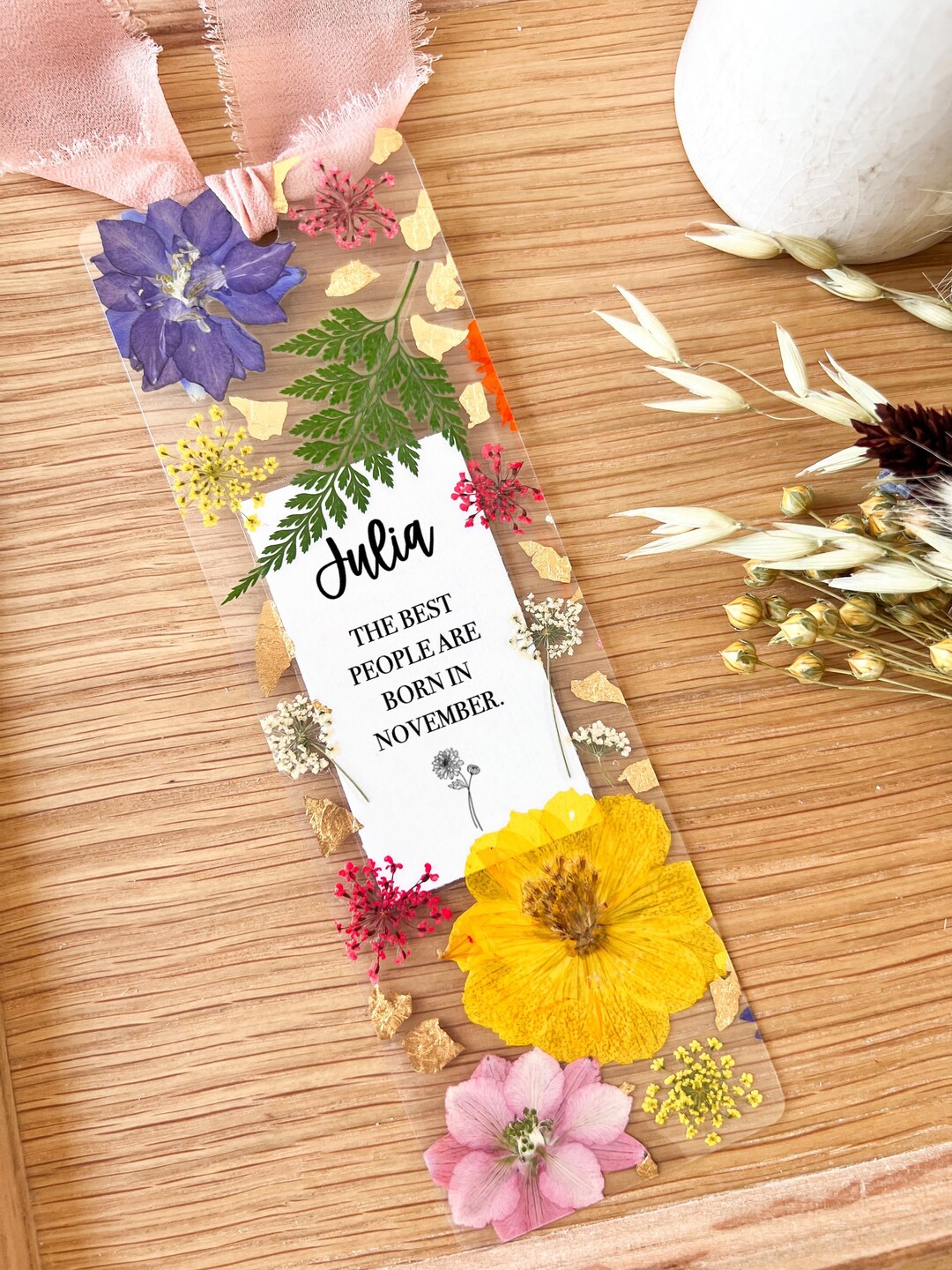 Custom Birth Month Flower Gift, Personalized Name Press Flower Bookmark ...