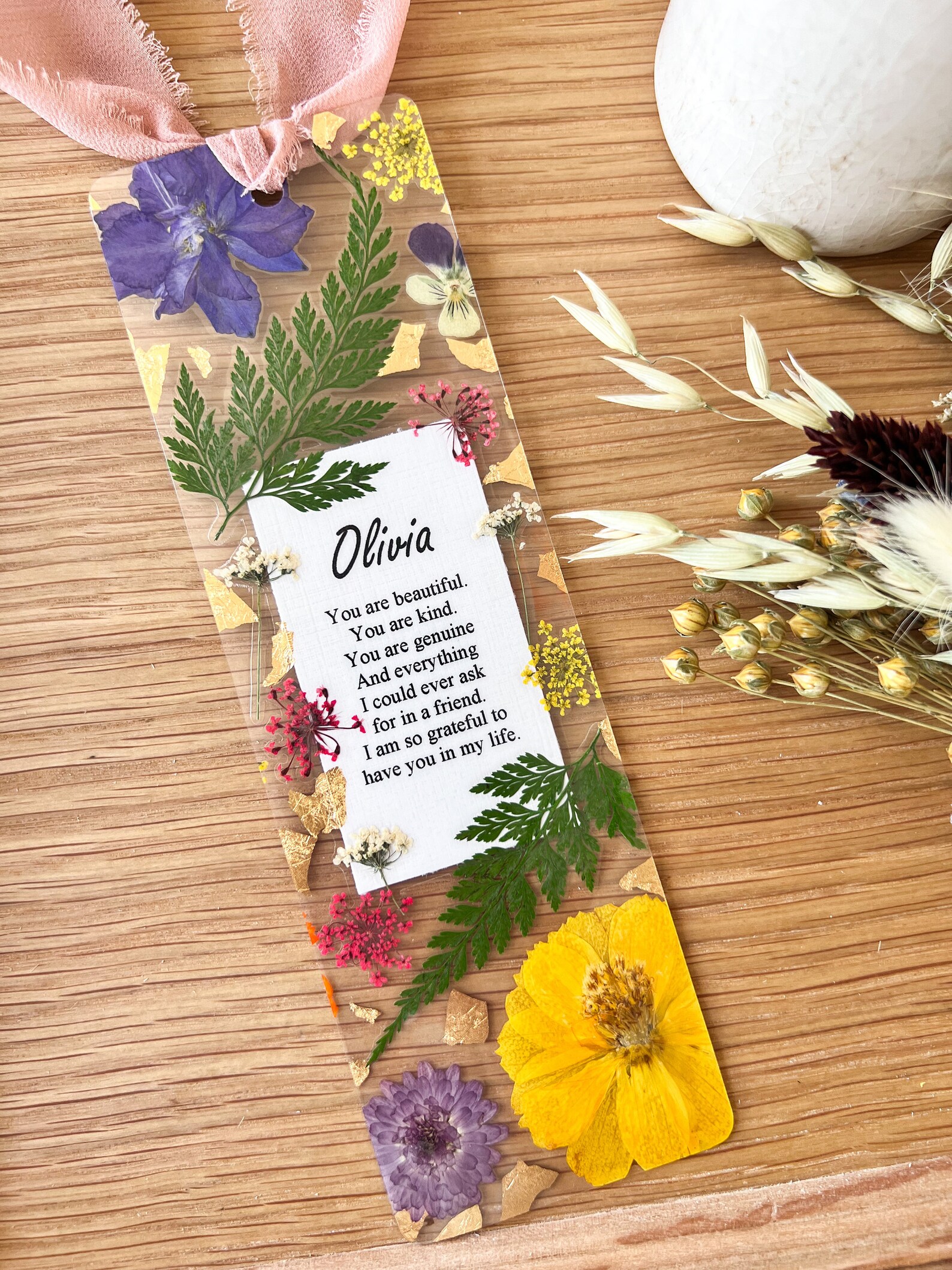 Full Custom Quote Pressed Flower Bookmark Unique Bookish Gift - Etsy