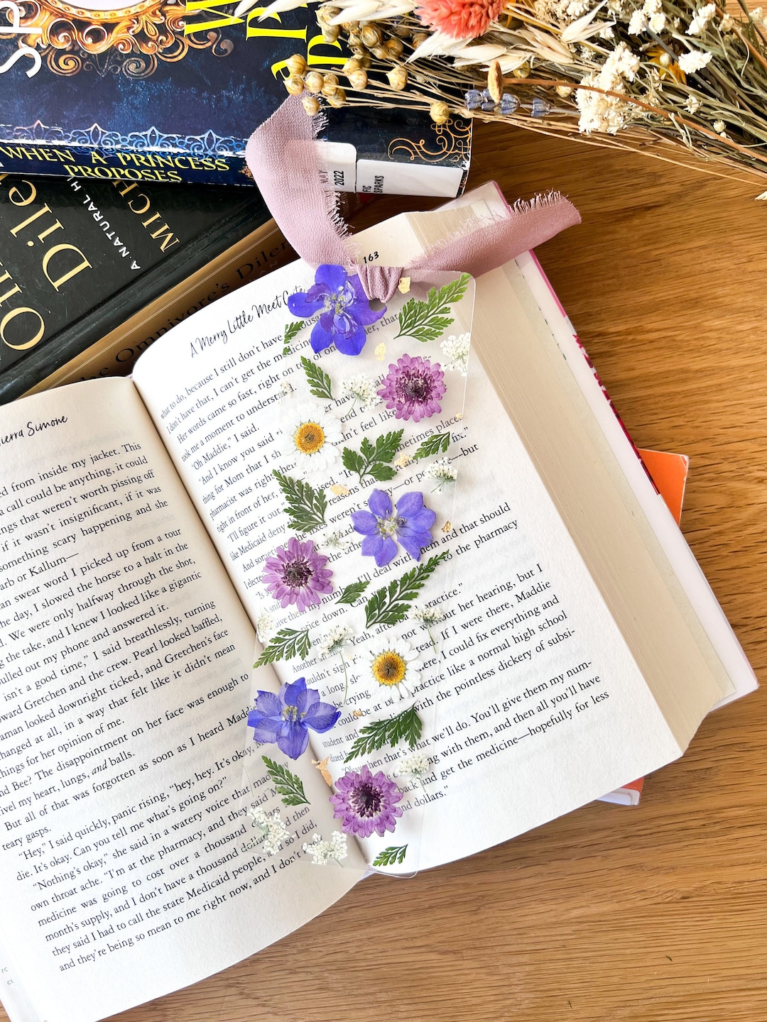 Purple Blue Pressed Spring Flowers Handmade Bookmarks, Unique Holiday ...