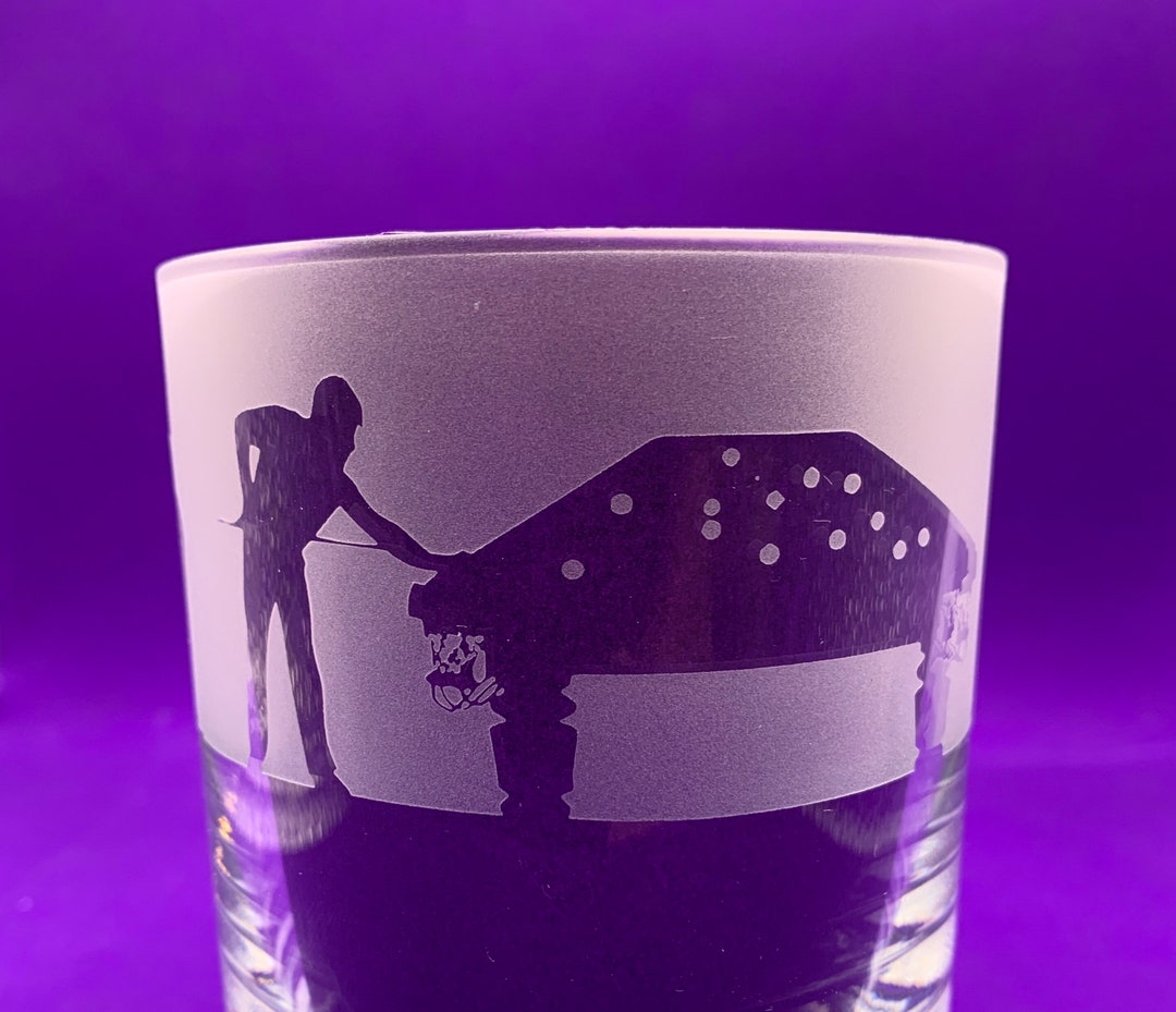 Hand Engraved Snooker Whiskey Glass, Billiards Player Tumbler - Etsy