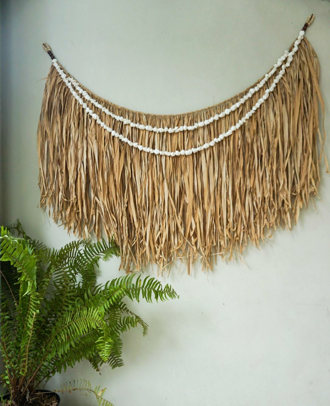 Extra Large Raffia Wall Hanging With Shells | Handmade Hawaiian Decor ...