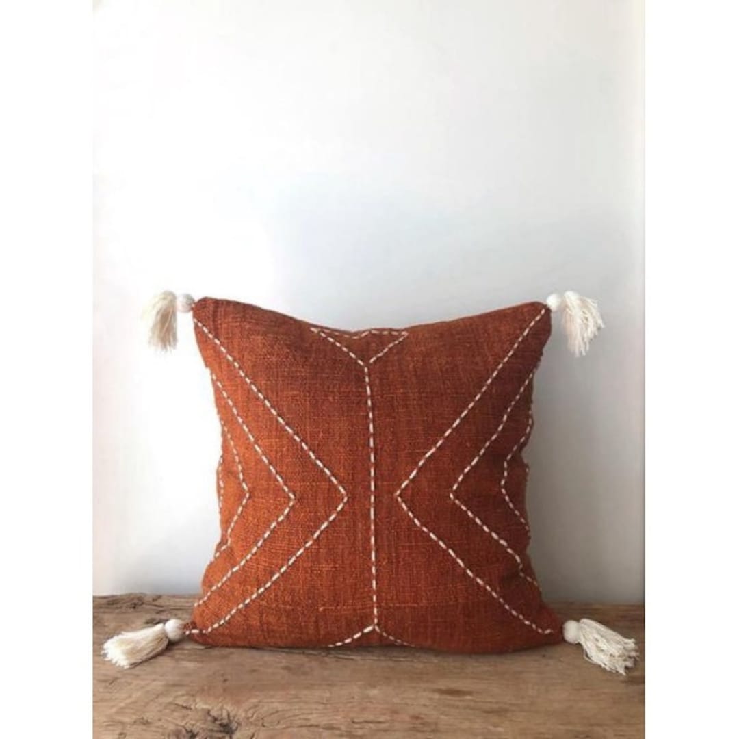 Style 1 Natural Hand Dyed Burnt Orange Pillow Cover Boho Minimalist ...