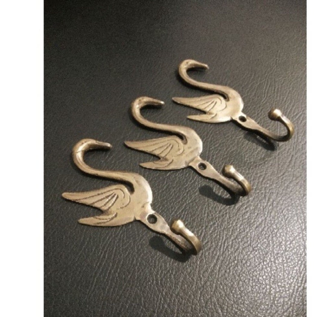 4 Inches Swan Shape Brass Hook | 3 Pieces Solid Brass Hook | Set of 3 Vintage Look Brass Hook - Etsy