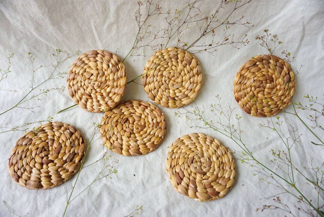 Round Water Hyacinth Coaster Round Wicker Coaster Natural Woven Cup ...