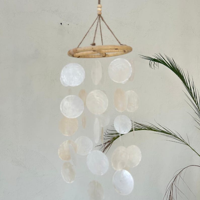 White Round Capiz Shells Wind Chime - Etsy