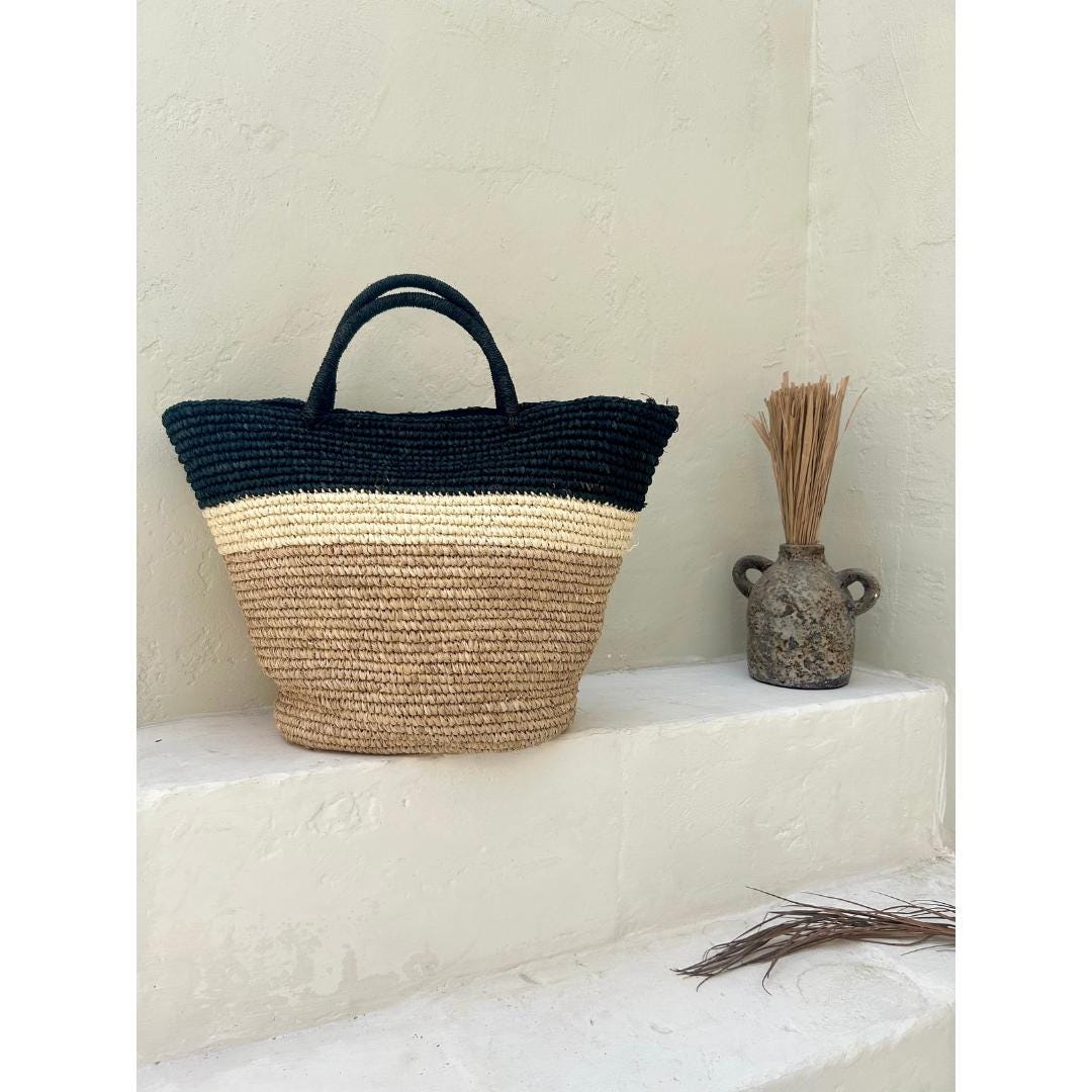Summer Beach Black Raffia Tote Bag | Beach Raffia Bag Large Beach Bag ...