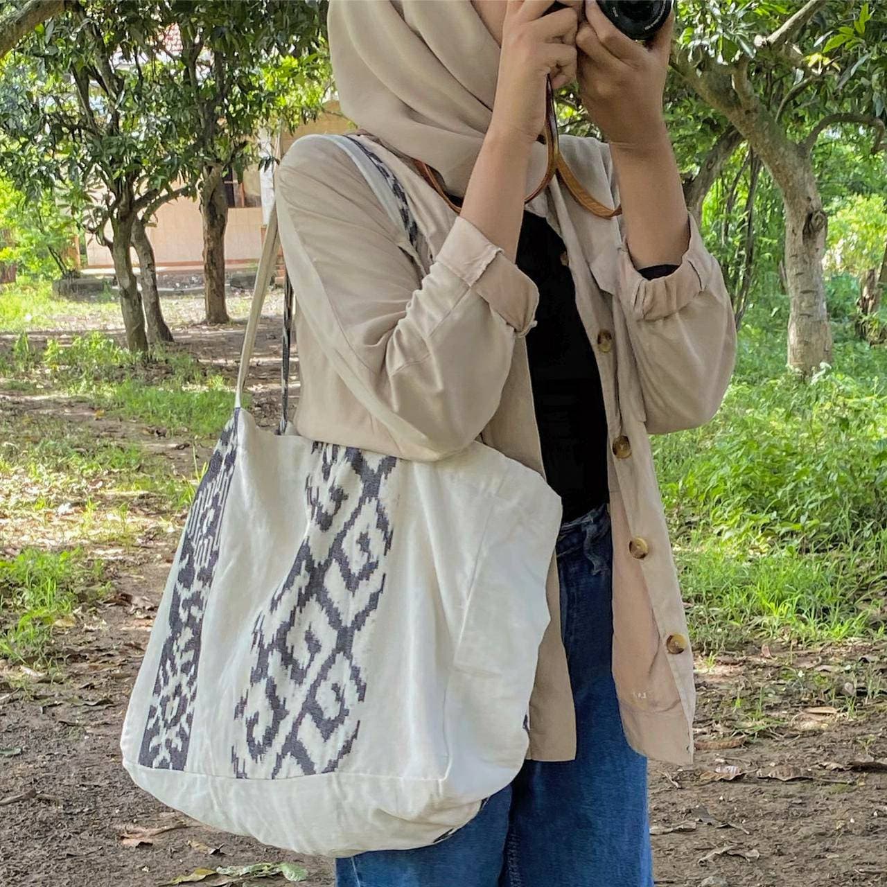 Handmade Cotton Tenun Ikat Tote Bag | Reusable Everyday Shoulder Bag - Etsy
