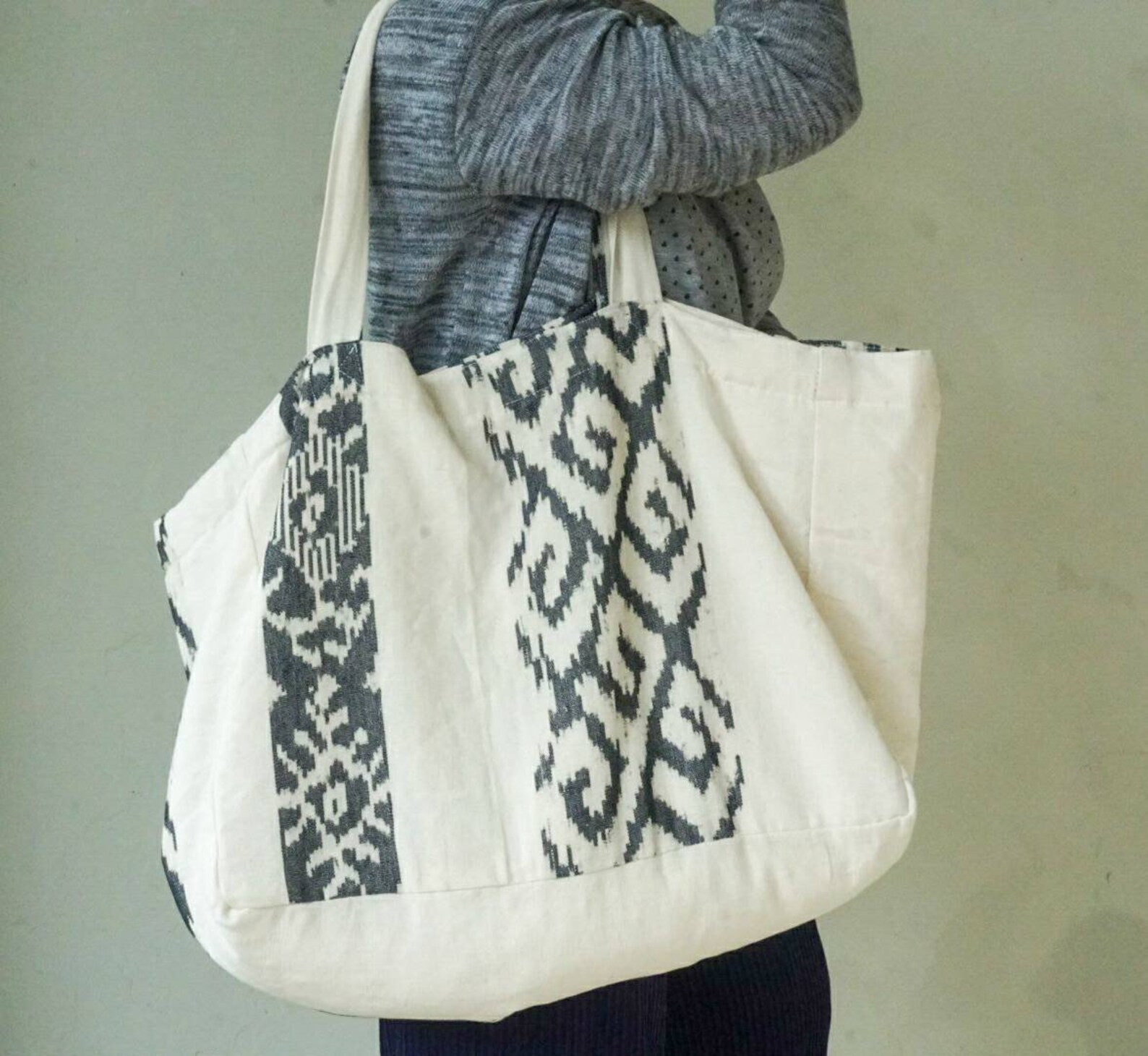Handmade Cotton Tenun Ikat Tote Bag | Reusable Everyday Shoulder Bag - Etsy