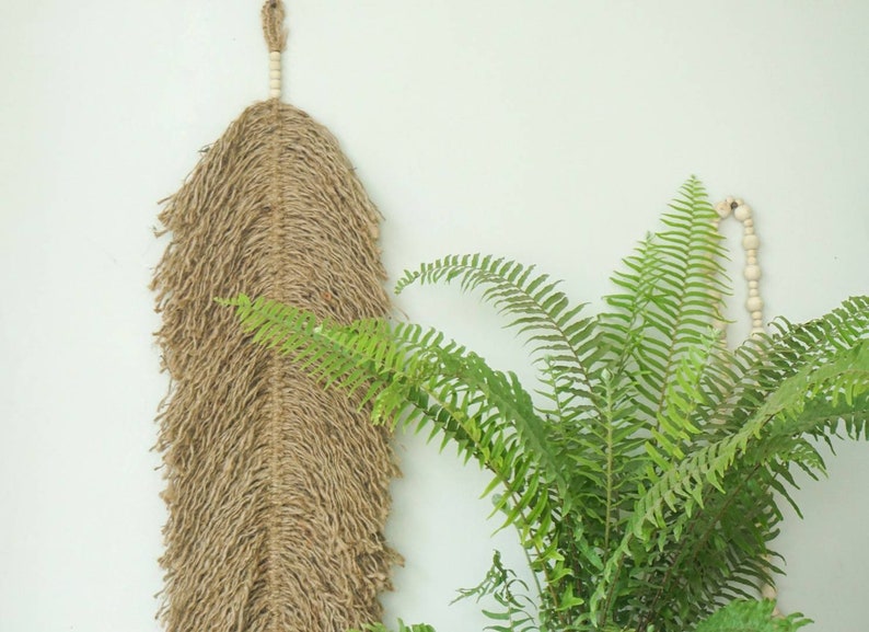 Jute Boho Feather Macrame Boho Leaf Wall Decor Bohemian | Etsy