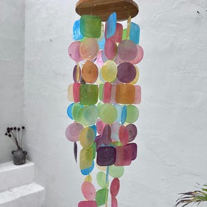 Large Rainbow Pastel Color Capiz Shell Wind Chime – Handmade Coastal ...