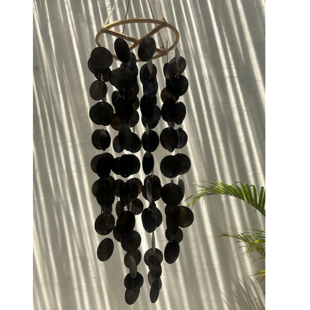 Large Black Round Capiz Shells Wind Chime - Etsy