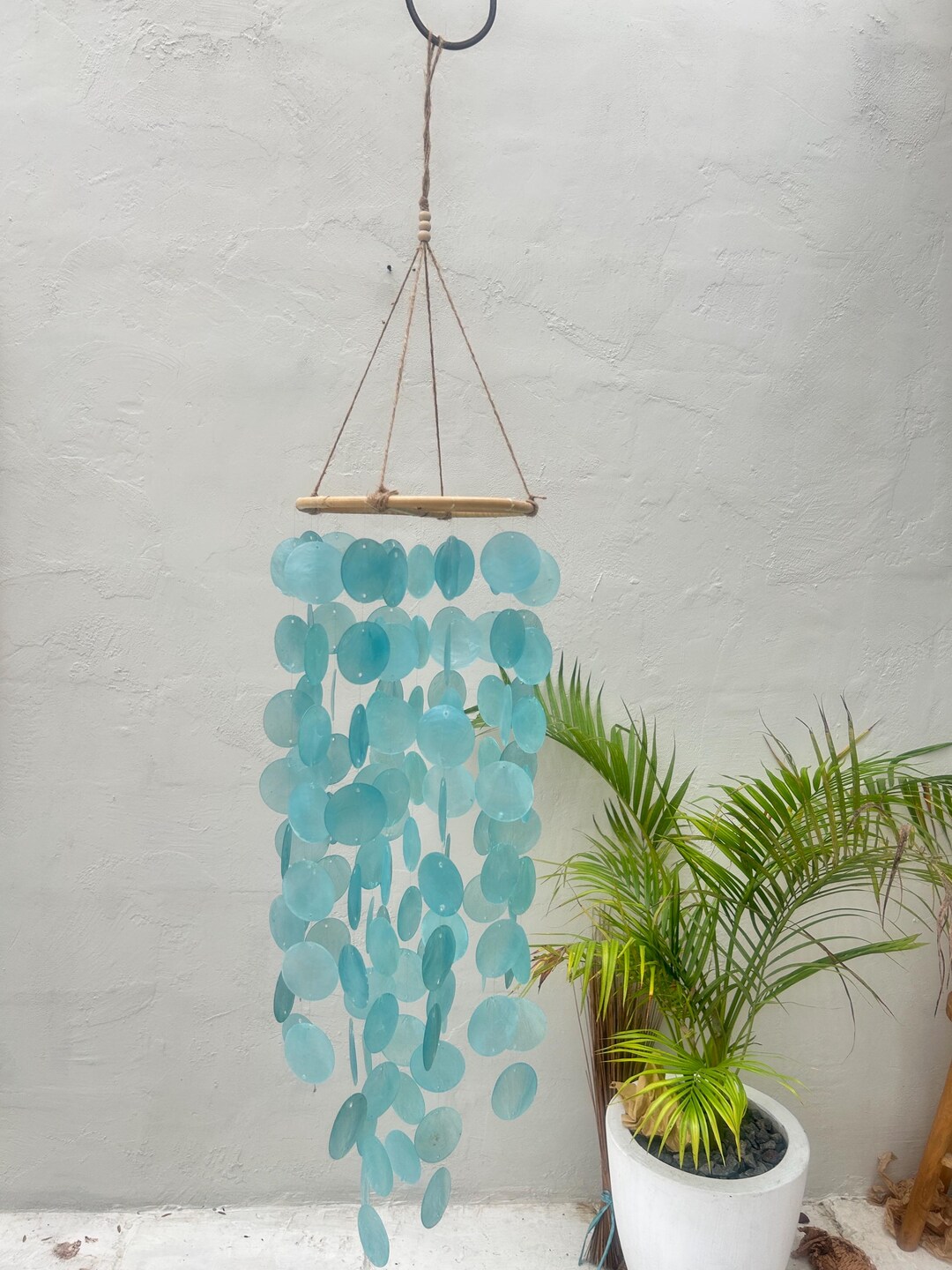 Large Sea Blue Round Capiz Shells Wind Chime - Etsy