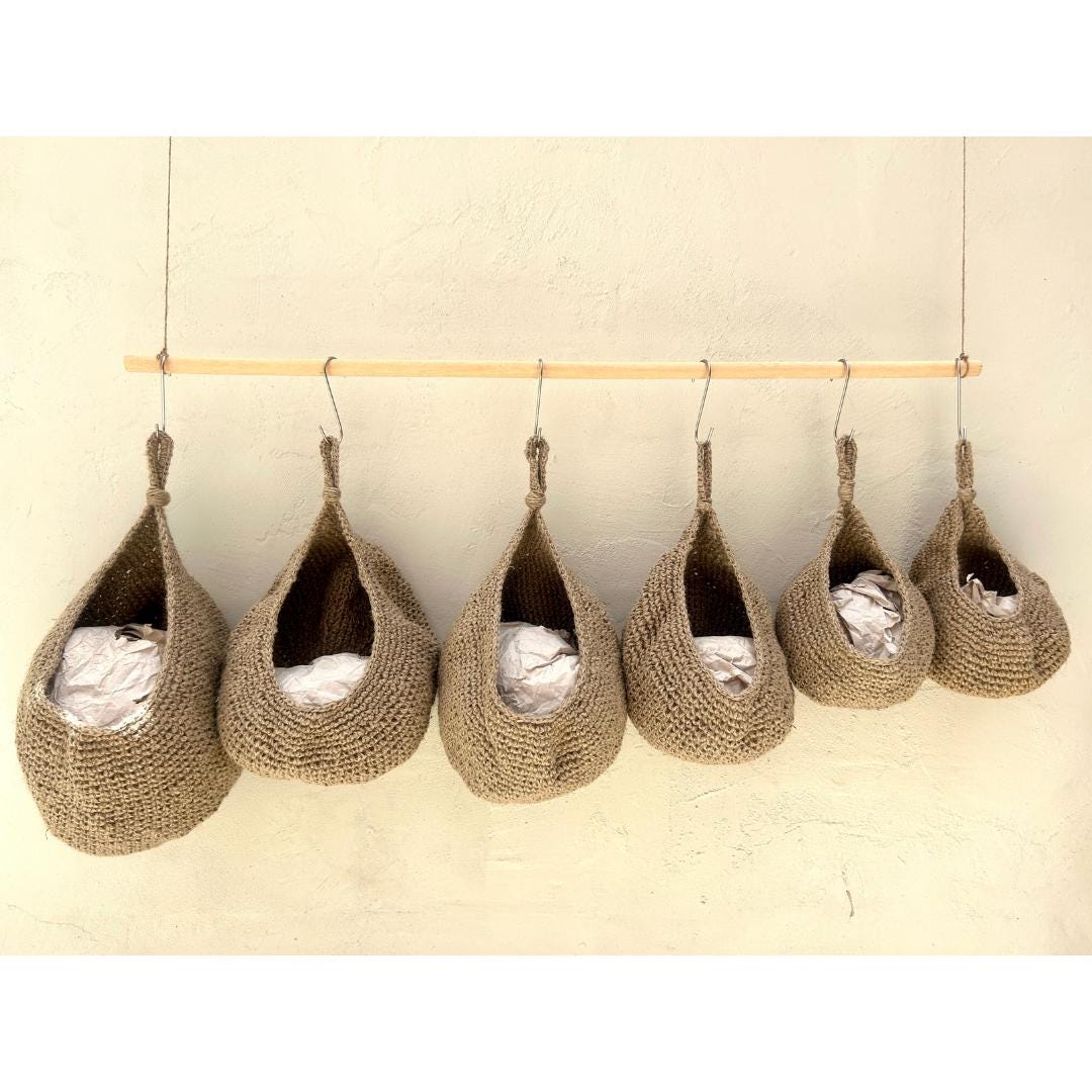 Jute Crochet Wall Hanging Basket | Jute Hanging Kitchen Storage - Etsy