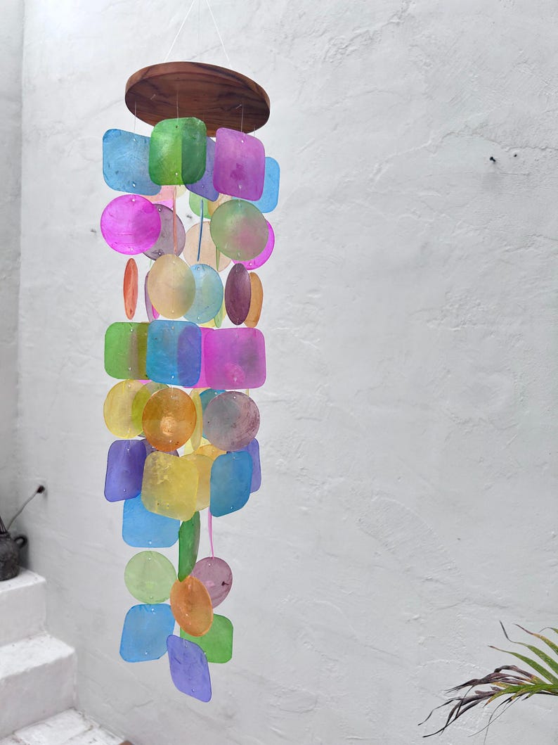 Small Rainbow Pastel Color Capiz Shell Wind Chime – Handmade Coastal ...