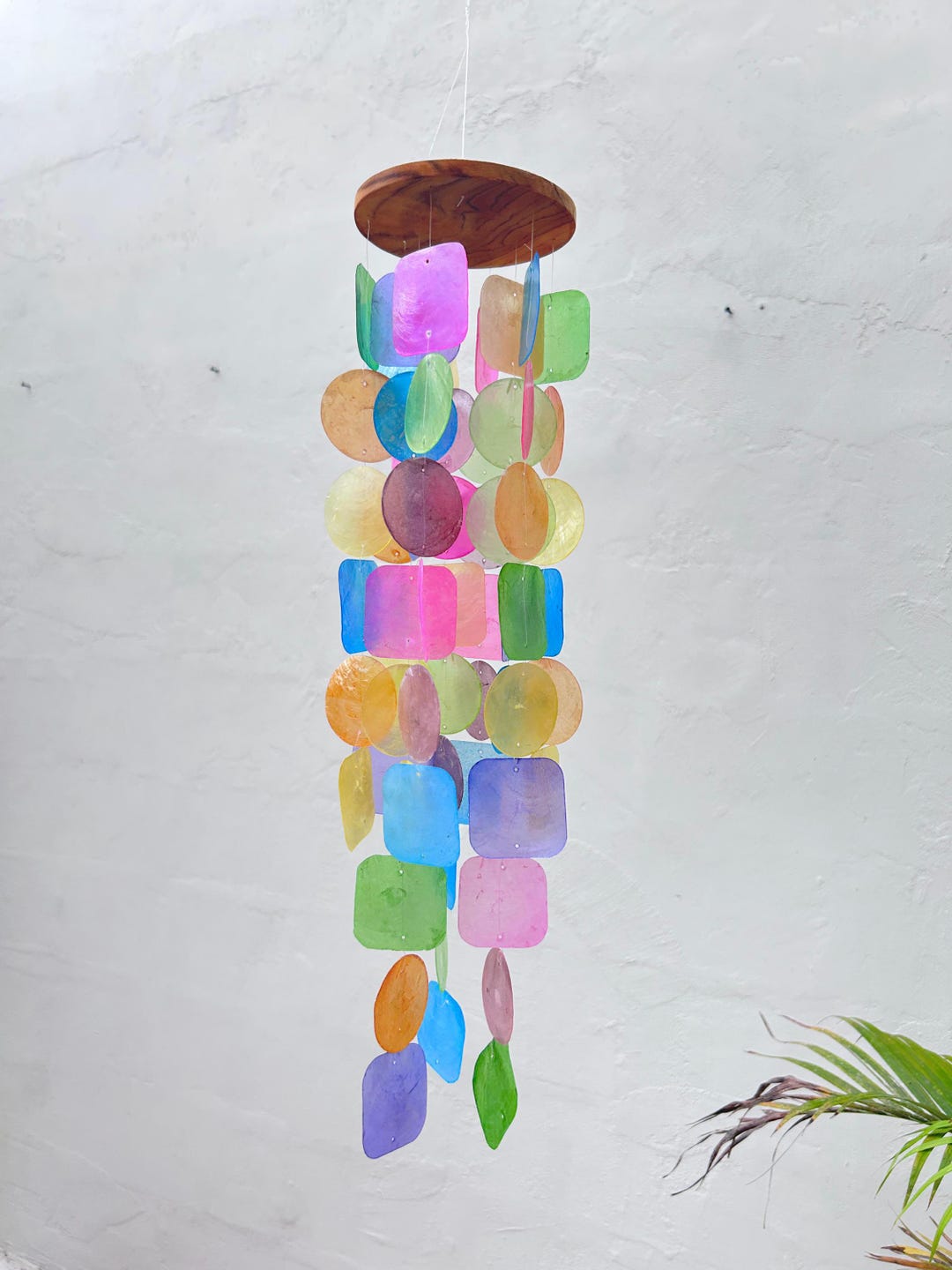 Small Rainbow Pastel Color Capiz Shell Wind Chime – Handmade Coastal ...