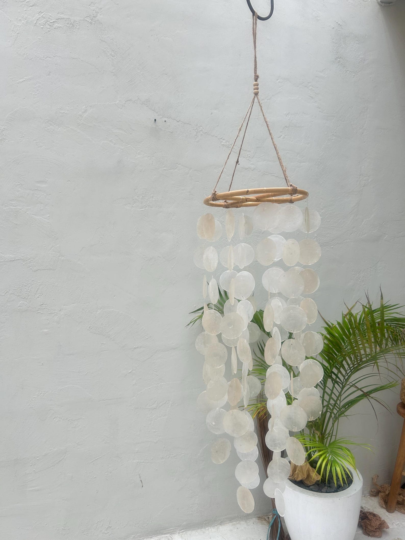Large White Round Capiz Shells Wind Chime - Etsy