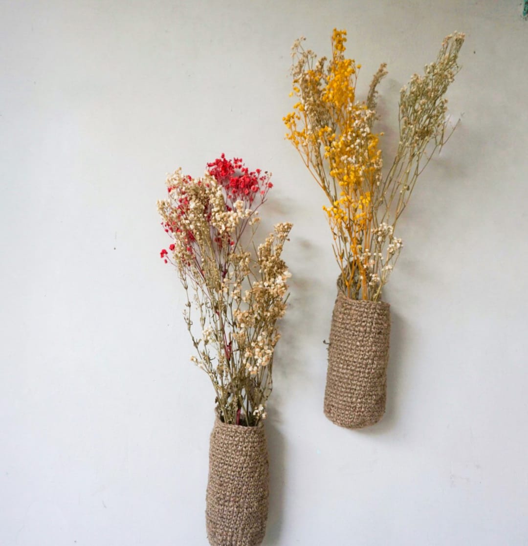 Jute Crochet Hanging Basket for Fall | Hanging Basket for Dried Flowers ...