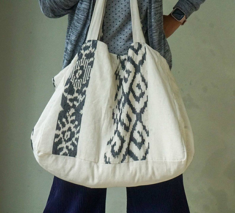 Handmade Cotton Tenun Ikat Tote Bag | Reusable Everyday Shoulder Bag - Etsy