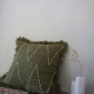 Tropical Green Boho Pillow Cover | Hand-stitched Fringed Cushion - Etsy