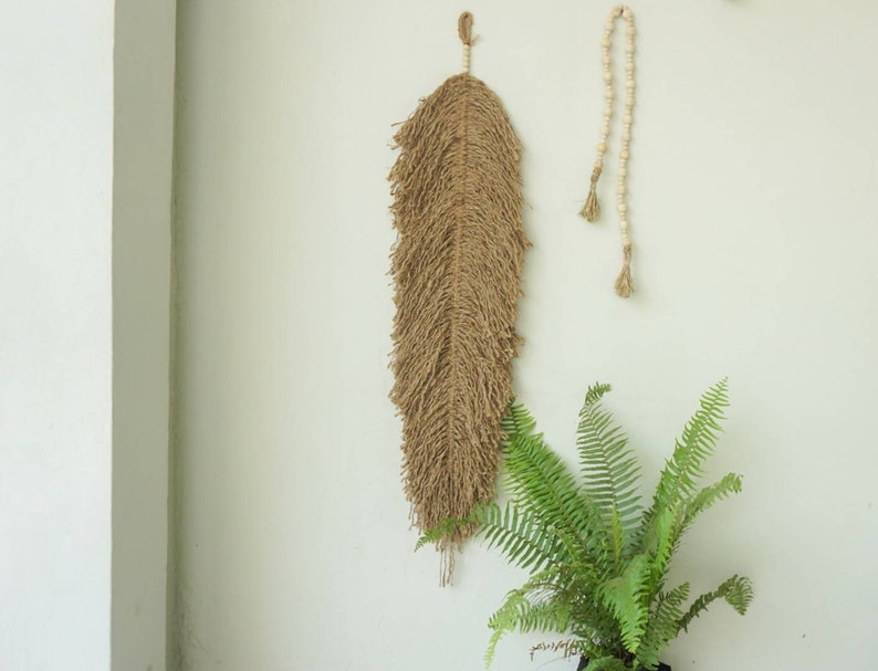 Jute Boho Feather Macrame Boho Leaf Wall Decor Bohemian | Etsy