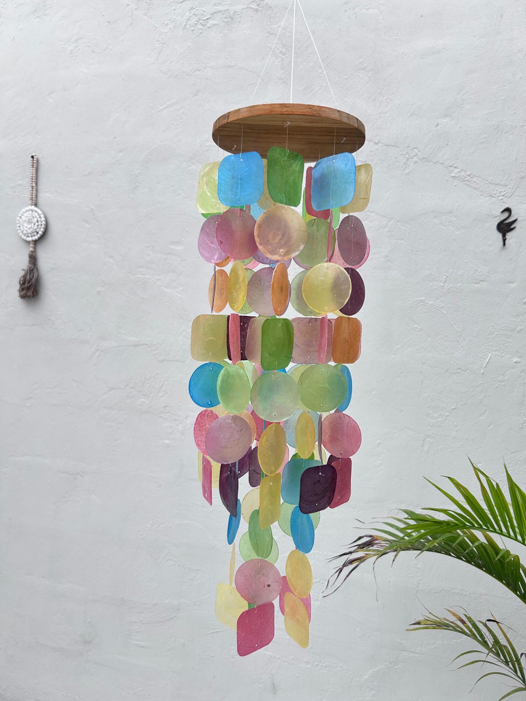 Large Rainbow Pastel Color Capiz Shell Wind Chime – Handmade Coastal ...