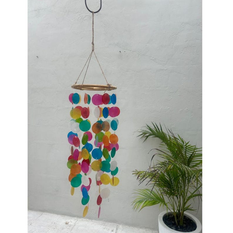Large Rainbow Round Capiz Shells Wind Chime - Etsy