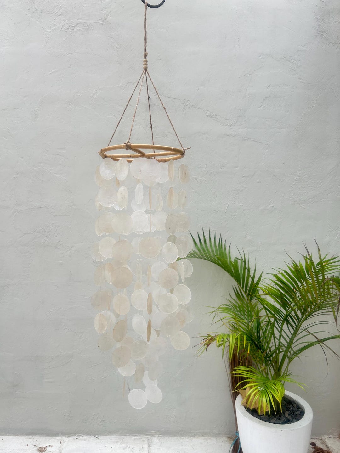 Large White Round Capiz Shells Wind Chime - Etsy