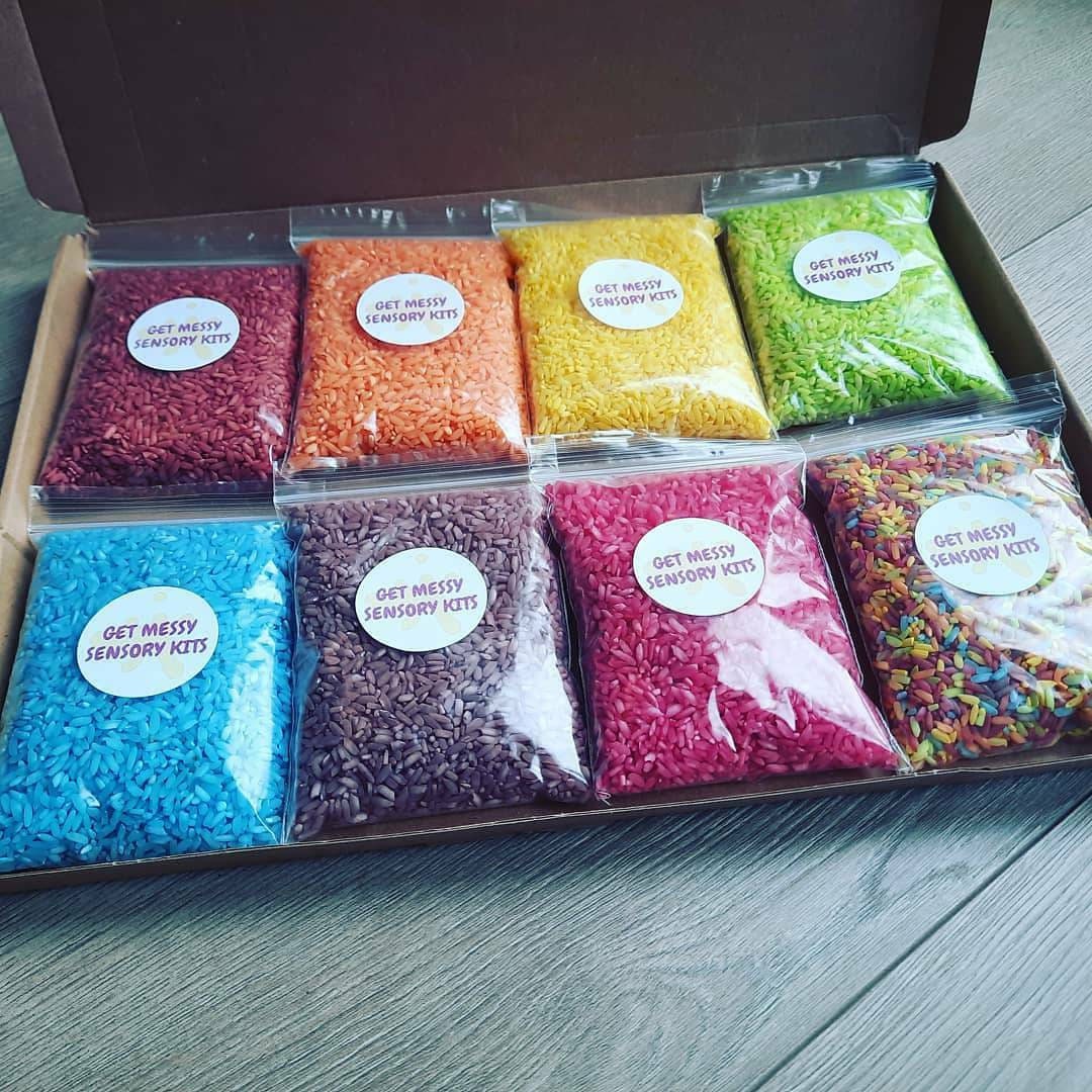 Rainbow and Coloured Sensory Rice - Etsy UK