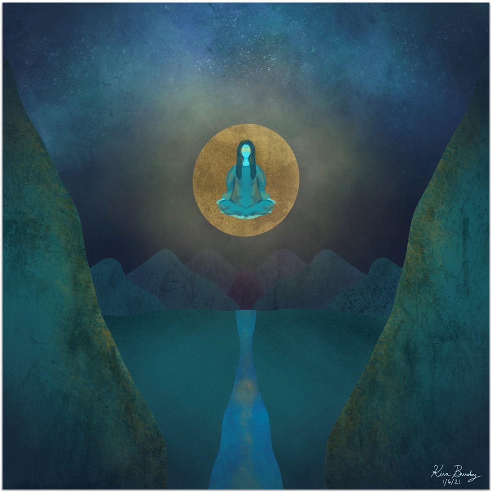 Fine Art Prints Moon Art Meditation Art Print Whimsical - Etsy UK