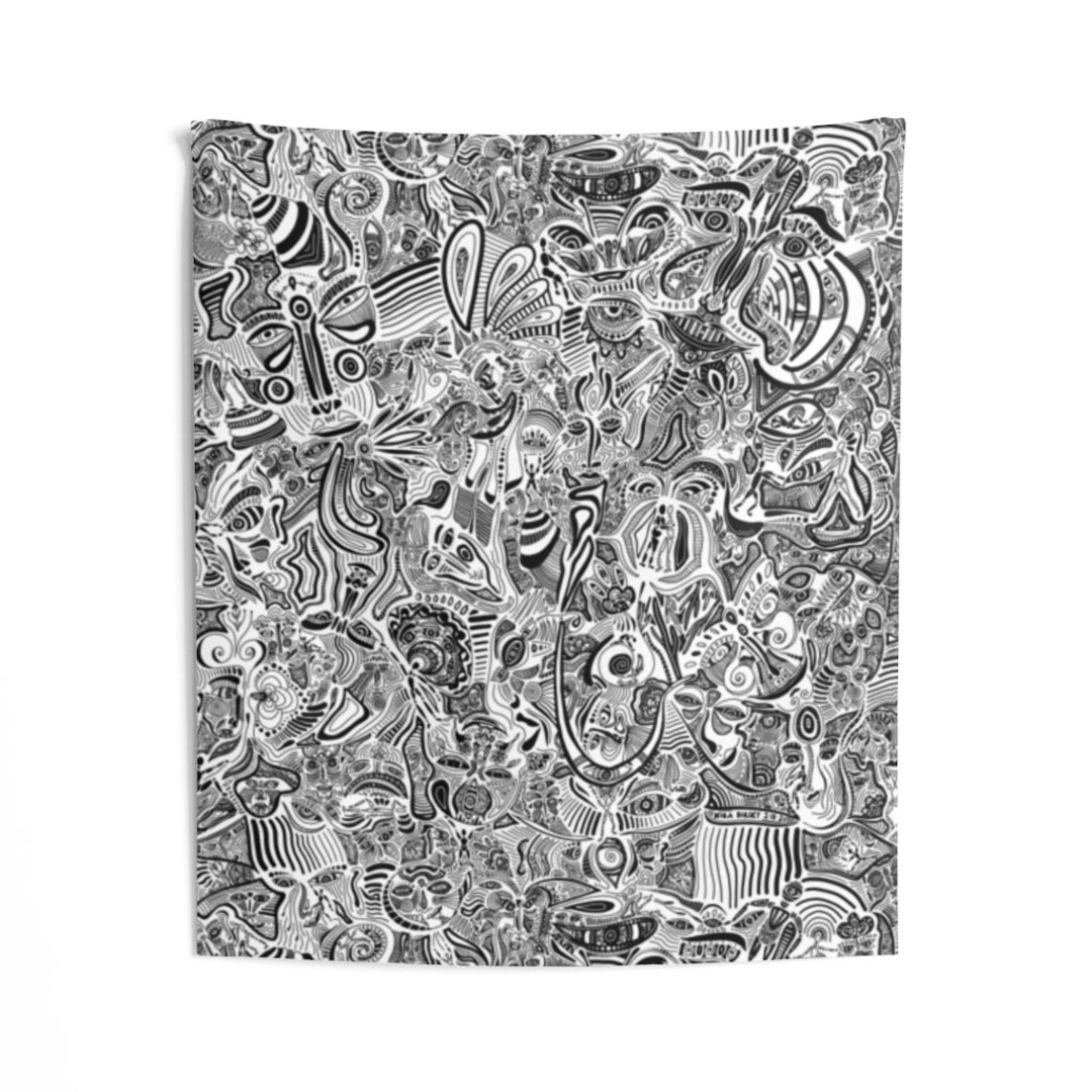 Abstract Art Tapestry, Abstract Line Tapestry, Abstract Black and White ...