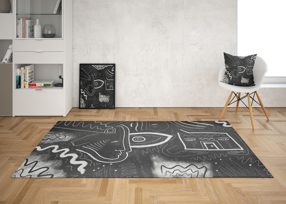 Artsy Rug Trippy Rug Funky Rug Cool Rugs Fun Rugs Black and White Rug ...