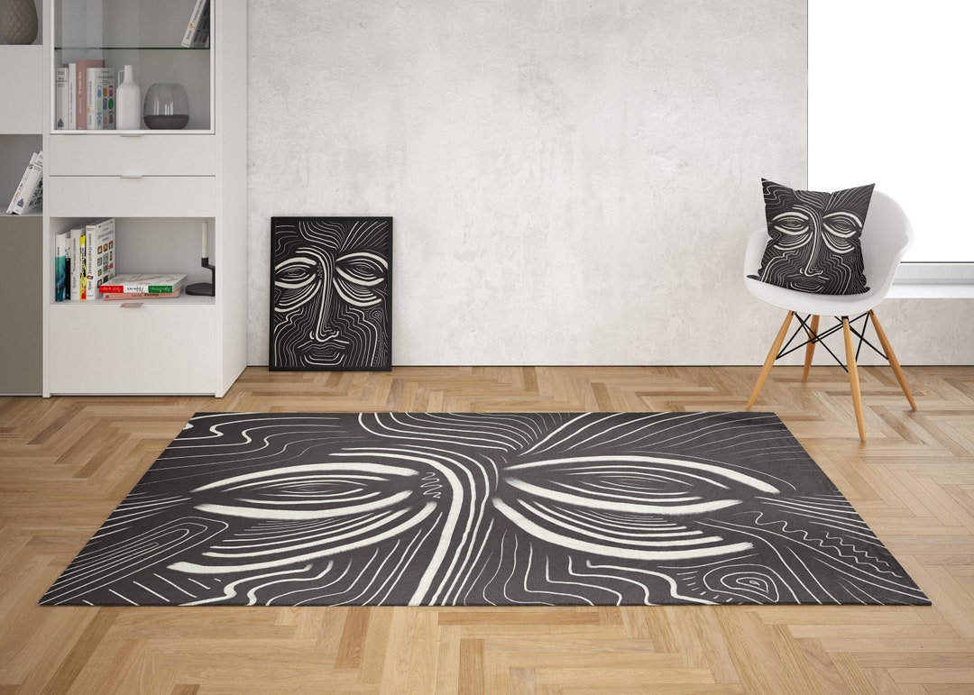 Artsy Rug Trippy Rug Funky Rug Cool Rugs Fun Rugs Black and White Rug ...