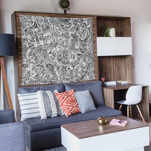 Abstract Art Tapestry, Abstract Line Tapestry, Abstract Black and White ...