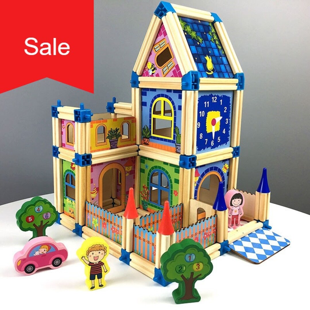 Play House Model Set Wooden Building Blocks, DIY Miniature House ...