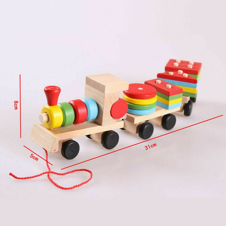 Wooden Train and Geometric Stacking Shape Sorter Toy Excellent - Etsy UK