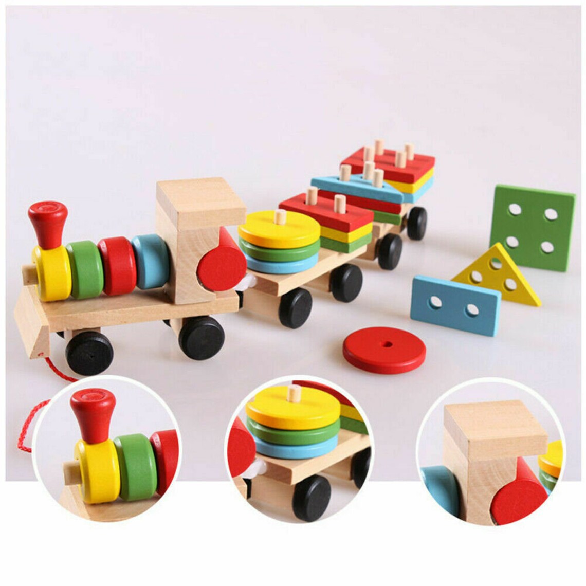 Wooden Train and Geometric Stacking Shape Sorter Toy Excellent - Etsy UK