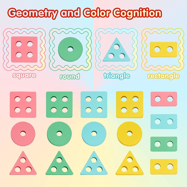 Wooden Train and Geometric Stacking Shape Sorter Toy Excellent - Etsy UK