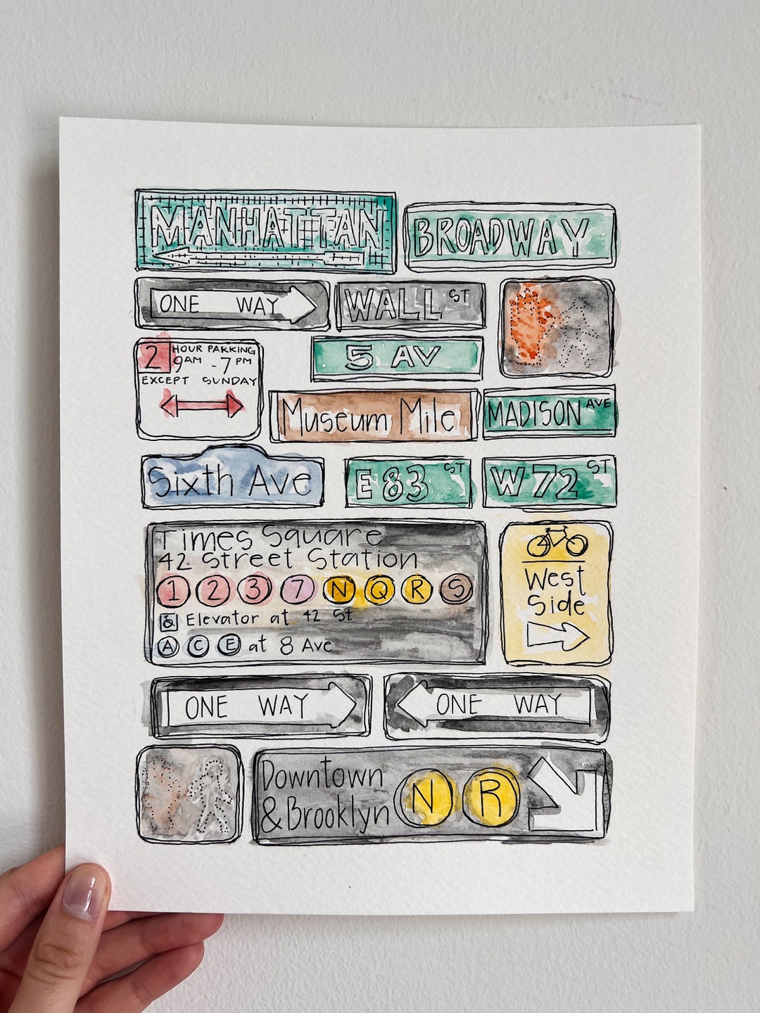 Street Sign Art / Watercolor Street Sign / New York City Travel Art ...
