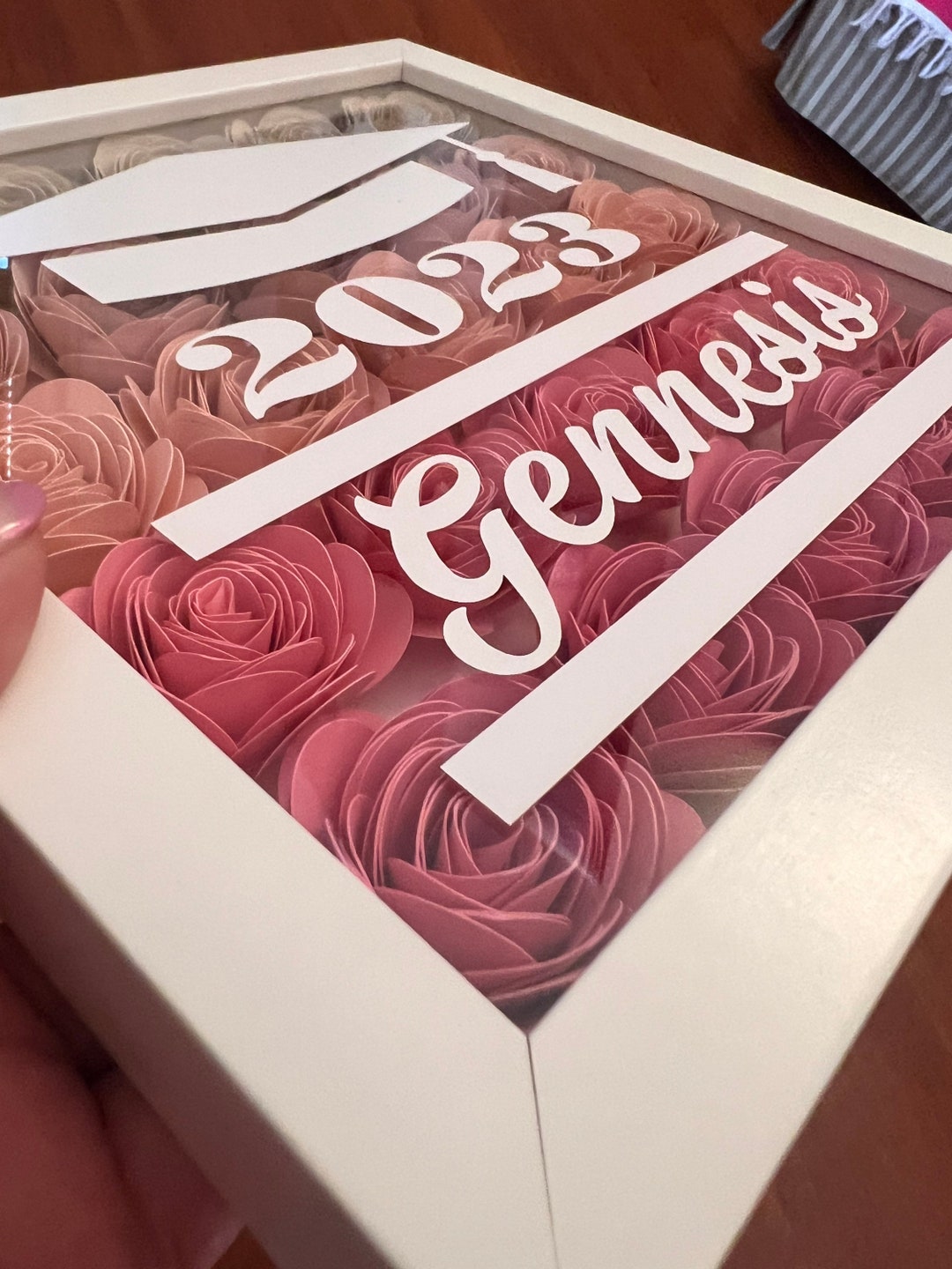 Custom Graduation Shadow Box 3D Paper Flowers Personalized Gift Box ...