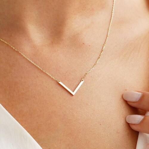 14k Gold V Shape Necklace Triangle Chevron Jewelry Gold V - Etsy