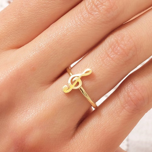 14k Solid Gold Treble Clef Ring Musical Note Gold Jewelry - Etsy
