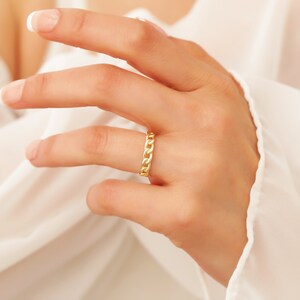 14k Cuban Chain Ring, Solid Gold Bold Chain Ring, 18k Chain Link ...