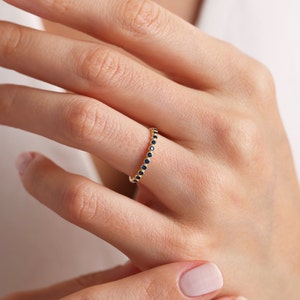 14k Sapphire Half Eternity Band Solid Gold, Bezel Blue Sapphire Stacking Ring, Minimalist ...
