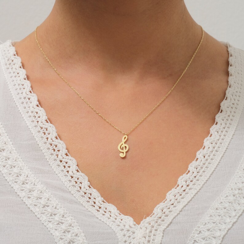 14k Solid Gold Treble Clef Necklace Musical Note Jewelry 18k - Etsy