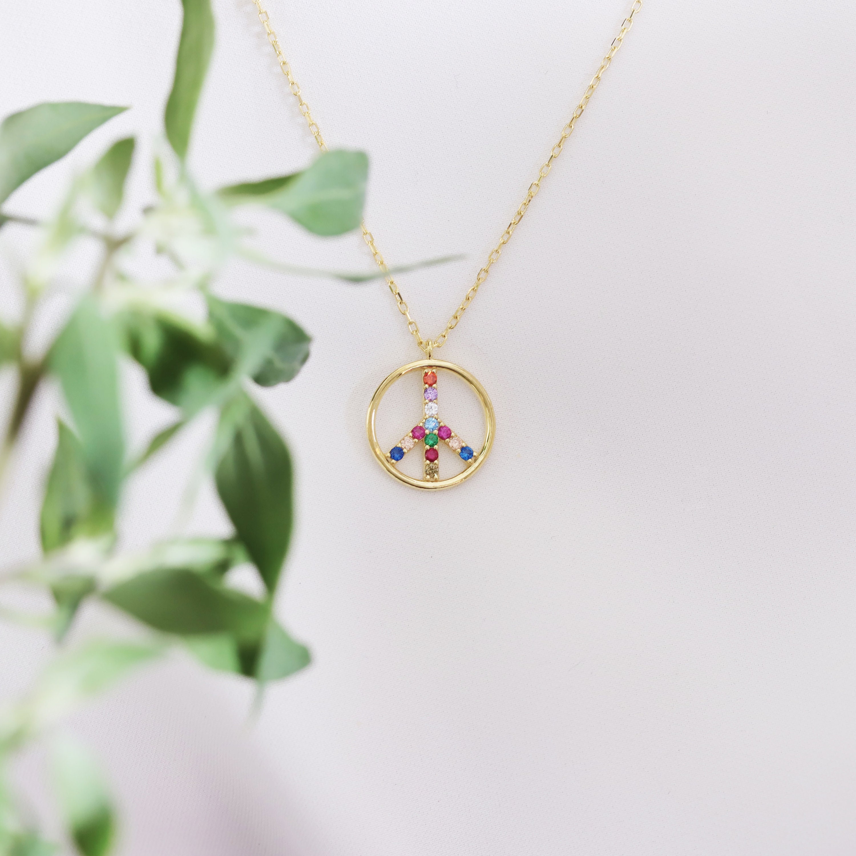 14k Gold Lgbt Peace Necklace Solid Gold Transgender Pendant - Etsy