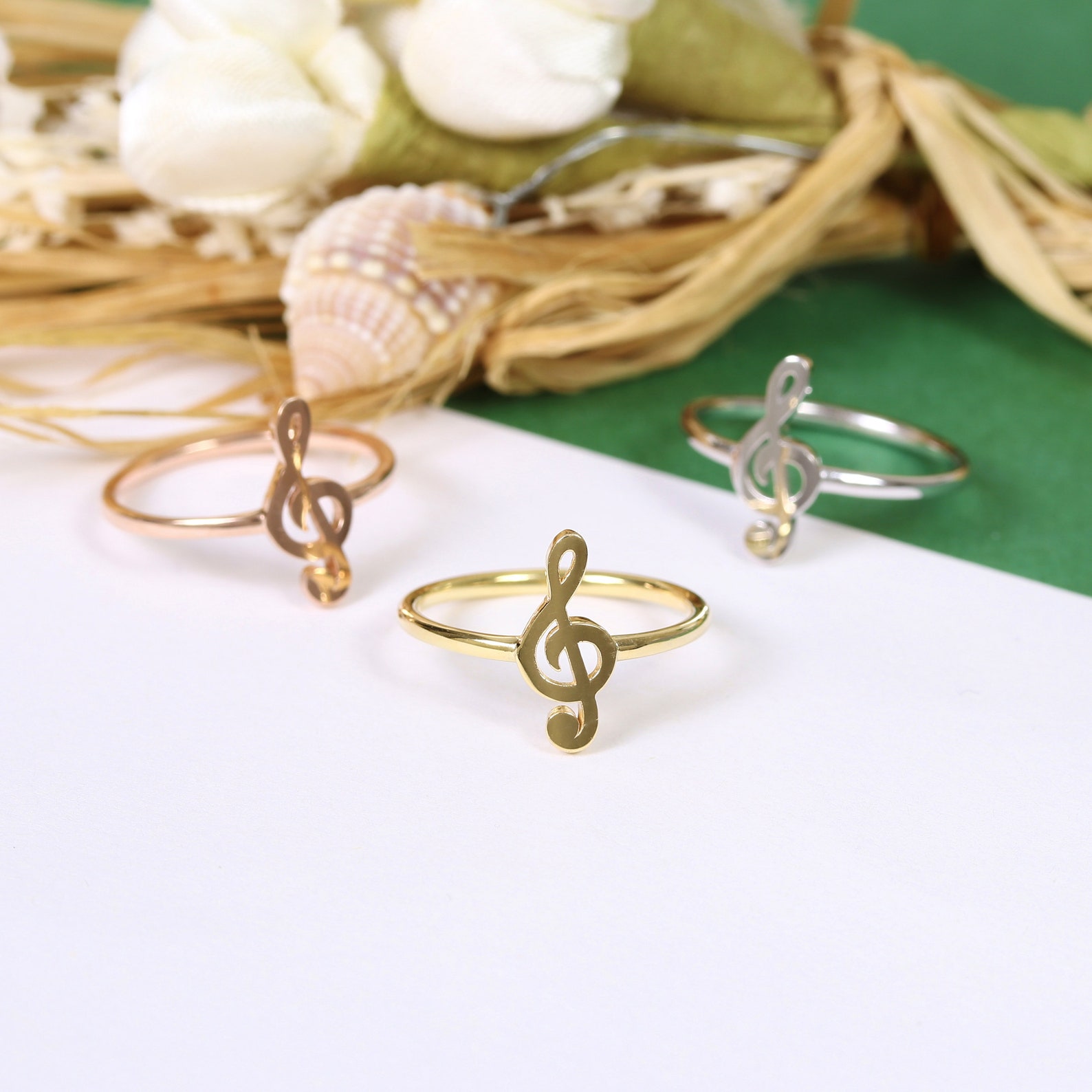 14k Solid Gold Treble Clef Ring Musical Note Gold Jewelry - Etsy