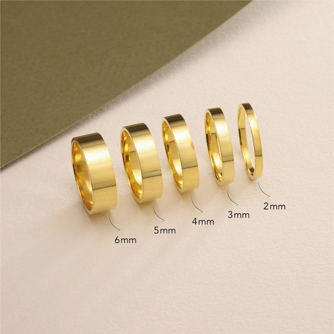 14k Solid Gold 3mm Flat Wedding Band: Simple Comfort Fit Ring - Etsy