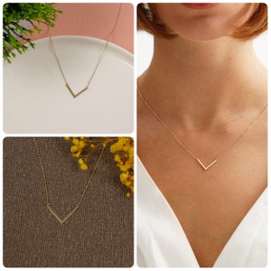 14k Gold V Shape Necklace, Triangle Chevron Jewelry, Gold V Necklace ...