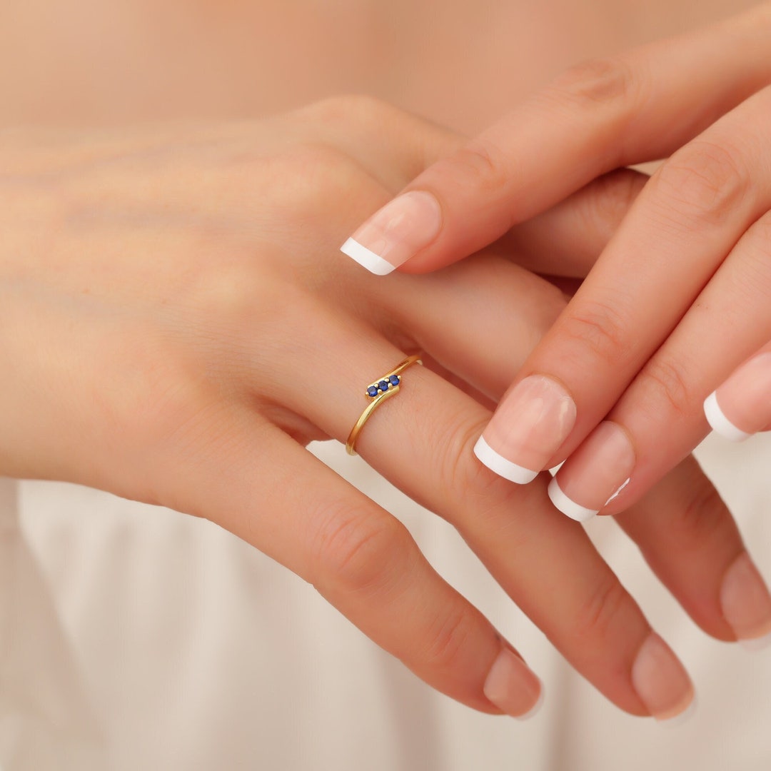 14k Gold Minimalist Sapphire Ring - Dainty Stackable Ring for Gift - Etsy
