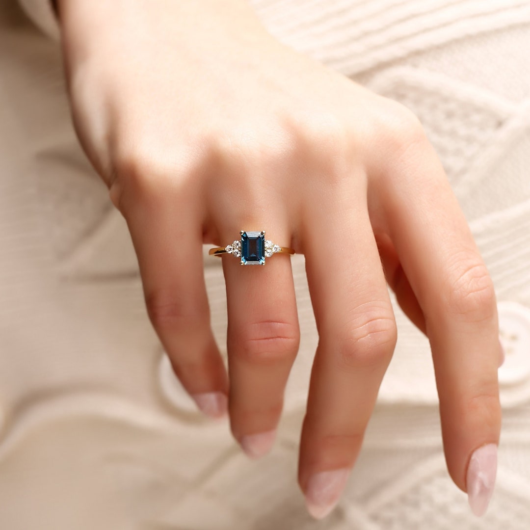 14k Solid Gold London Blue Topaz Wedding Ring - Minimalist Engagement ...